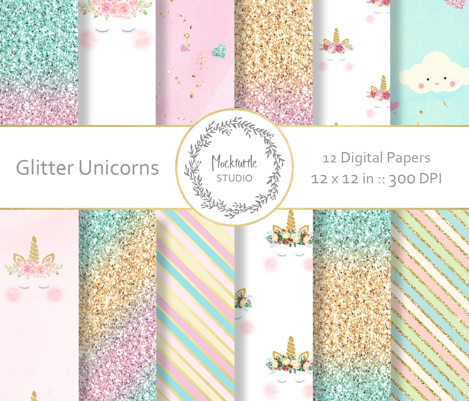 Unicorn digital paper, a Pattern Graphic by MockTurtleStudio