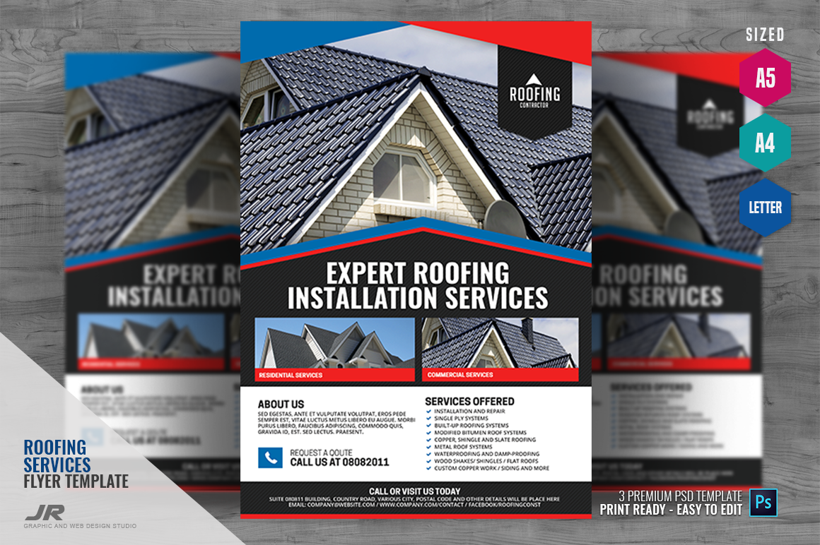 Roofing Installer Contractor Service, a Flyer Template by PSDPixel