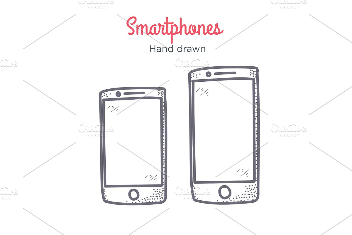 Smartphone illustration. Hand Drawn Doodle Icon. Line style., an Object ...