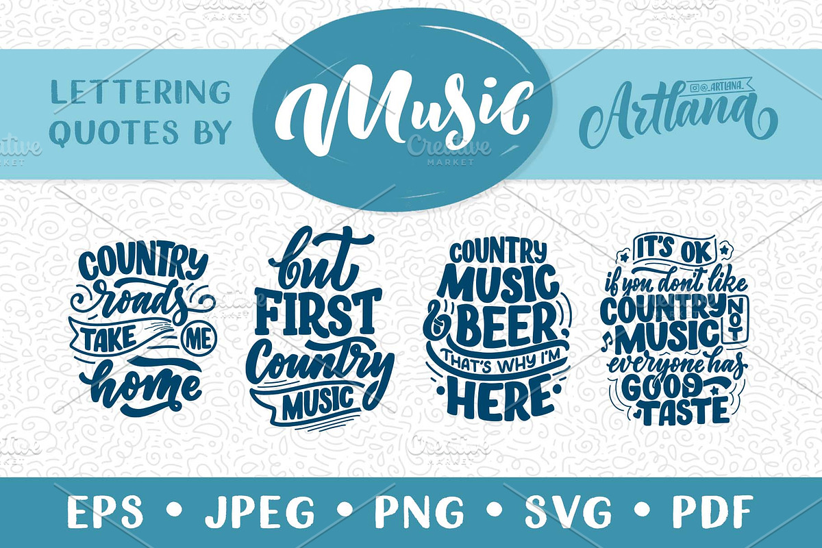 Country Music Lettering Quotes, a Decorative Illustration by Artlana ...