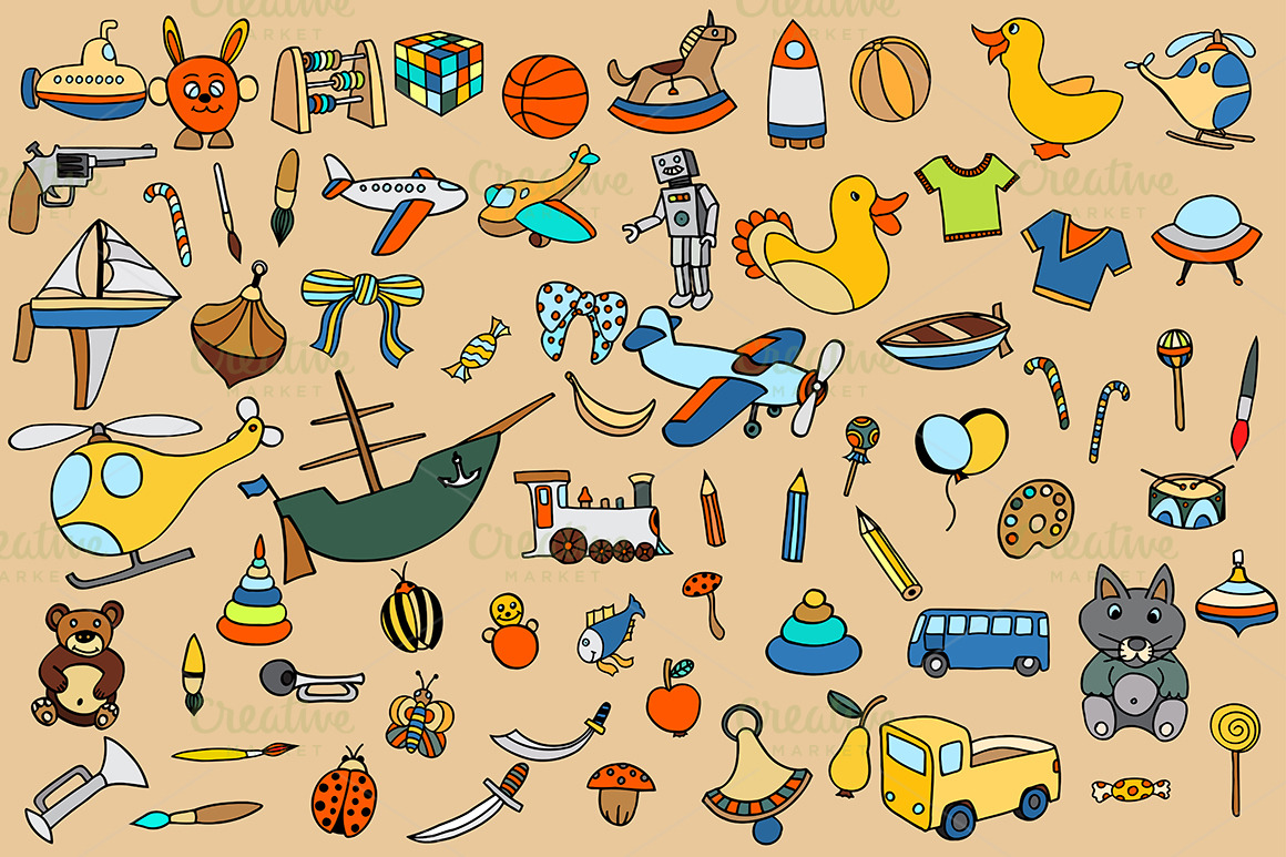 funny baby toys set., a Background Graphic by IllustrationArtShop