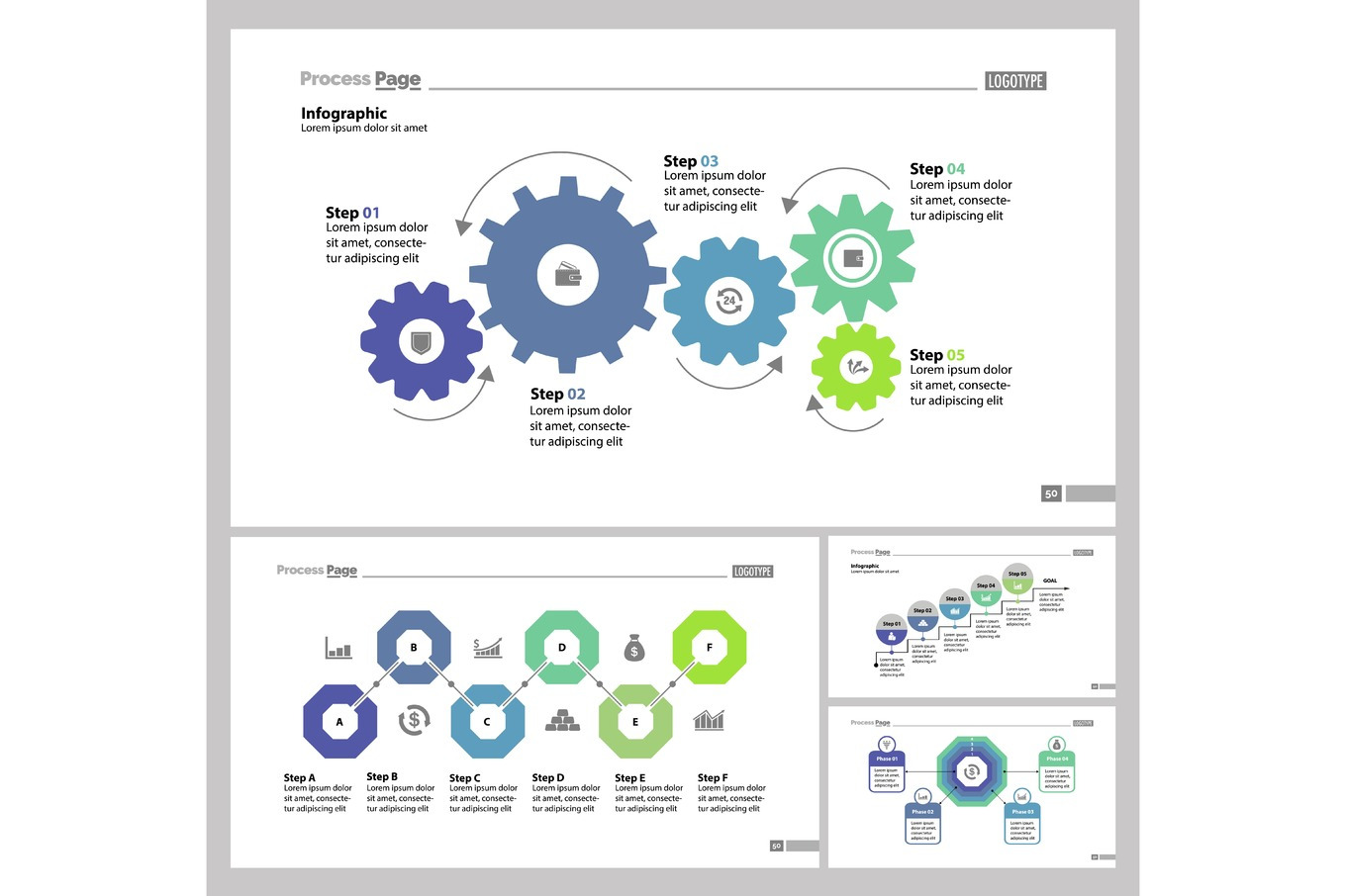 Four Teamwork Slide Templates Set, a Work Illustration by SurfsUpVector
