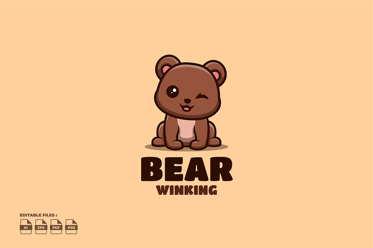 Winking Bear Cute Mascot Logo, a Branding & Logo Template by Gumrega ...