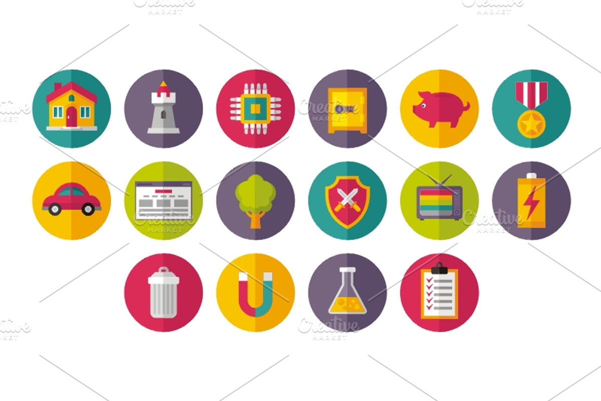 64 Vector Icons in Flat Design Style, an Icon by serkorkin