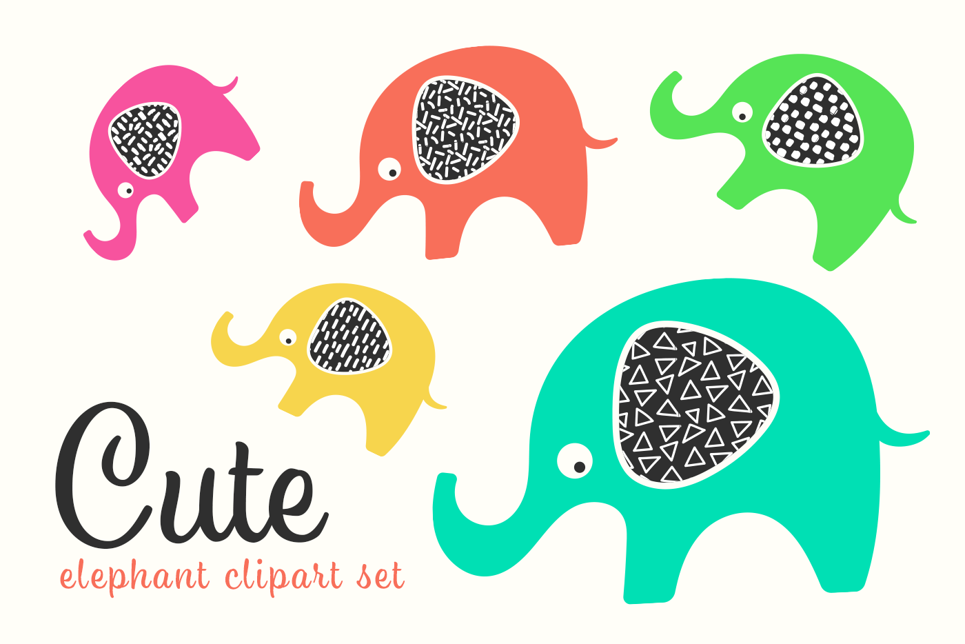 Cute Elephant SVG Clipart Set, an Object Graphic by P.F. Creative Lab
