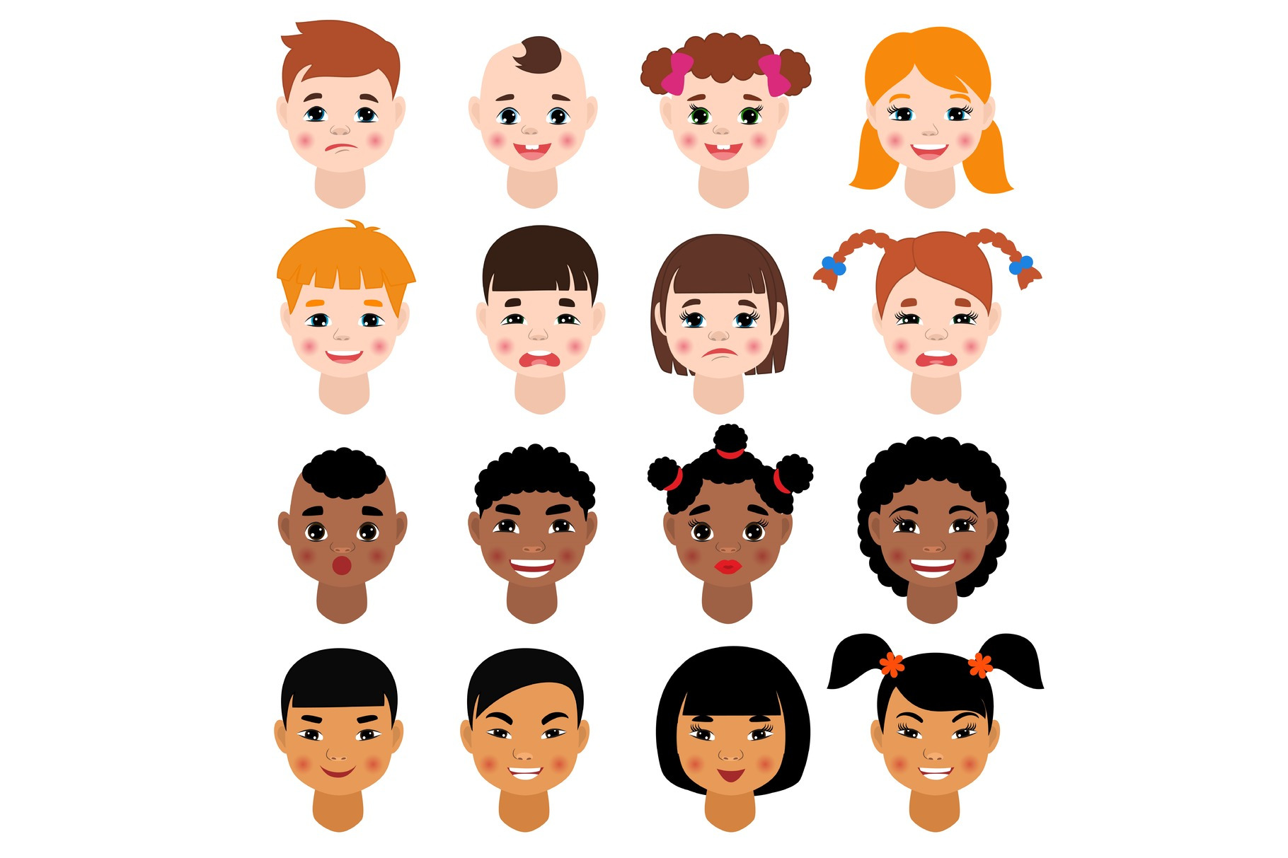 Childs portrait vector kids character girls or boys face with hairstyle ...