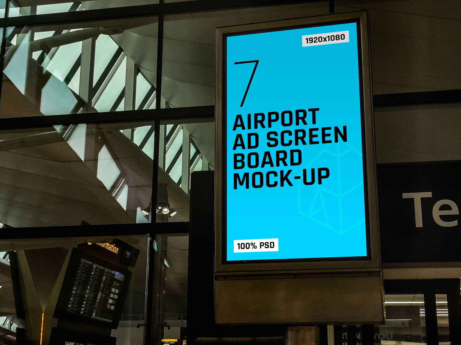 Airport Ad Screen Board Mock-Ups 2, a Mockup by Graphic Shelter