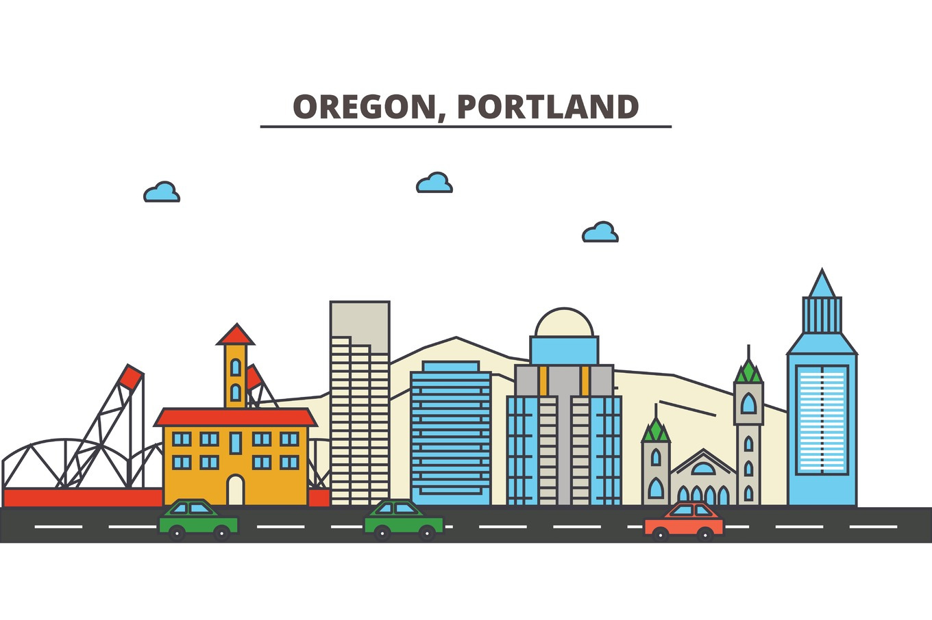 Oregon, Portland.City skyline: architecture, buildings, streets ...