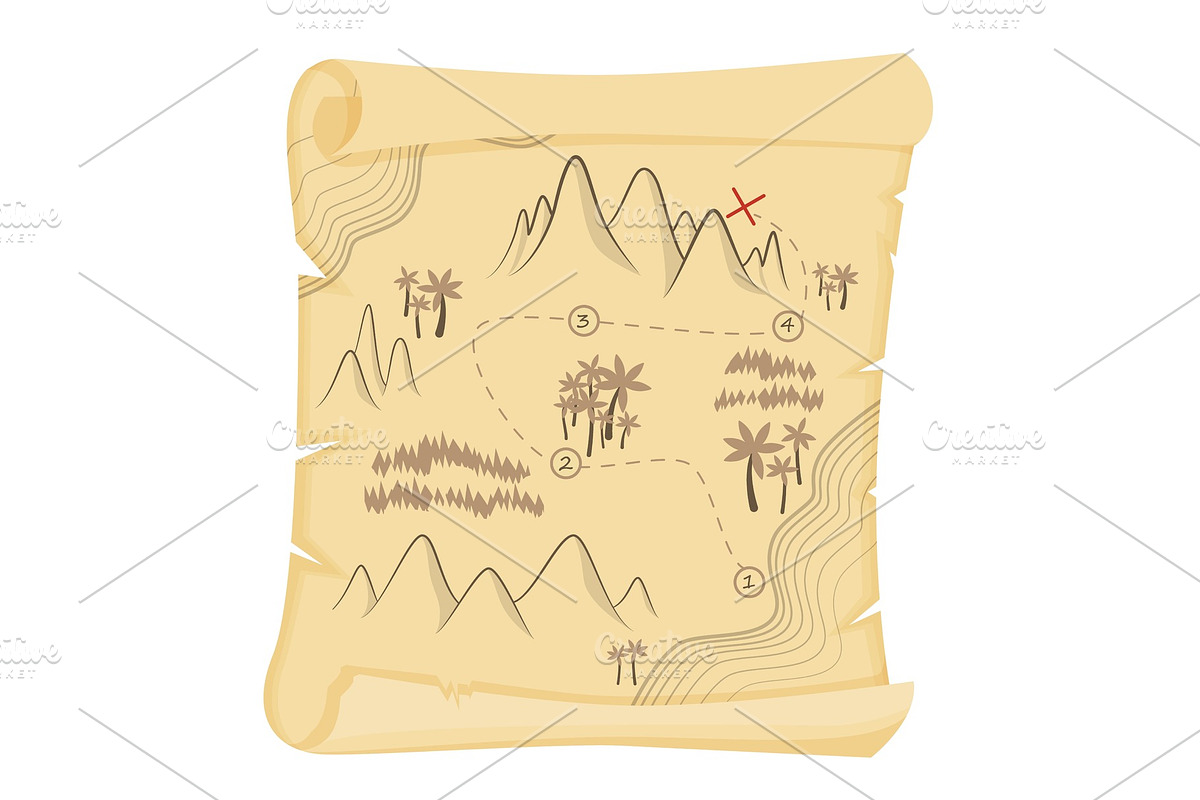 Cartoon vintage treasure map on, an Illustration by skripnikbb ...