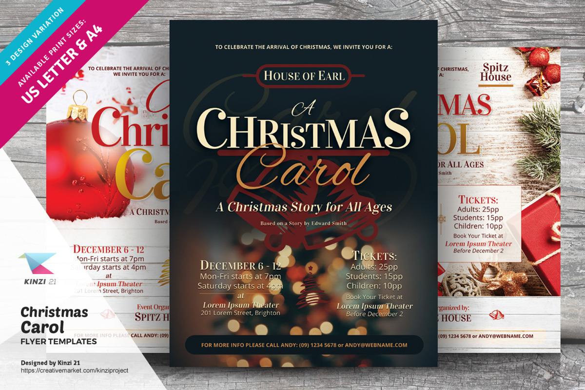 Christmas Carol Flyer Templates, a Flyer Template by kinzi21