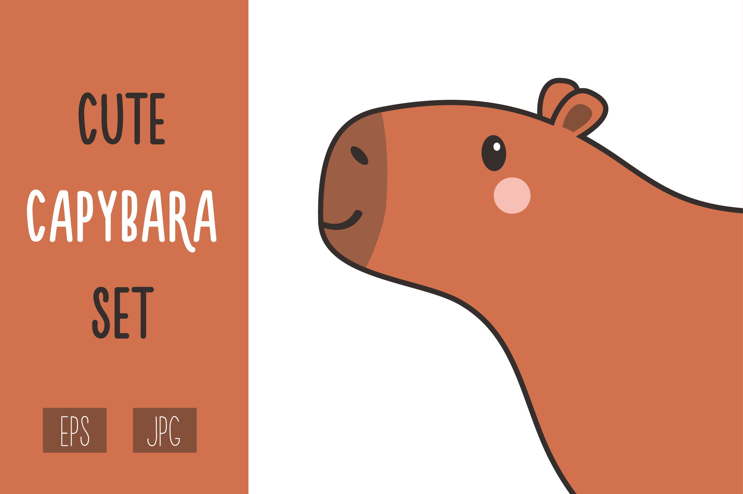 Cute cartoon capybara set., an Animal Illustration by Worldofvector