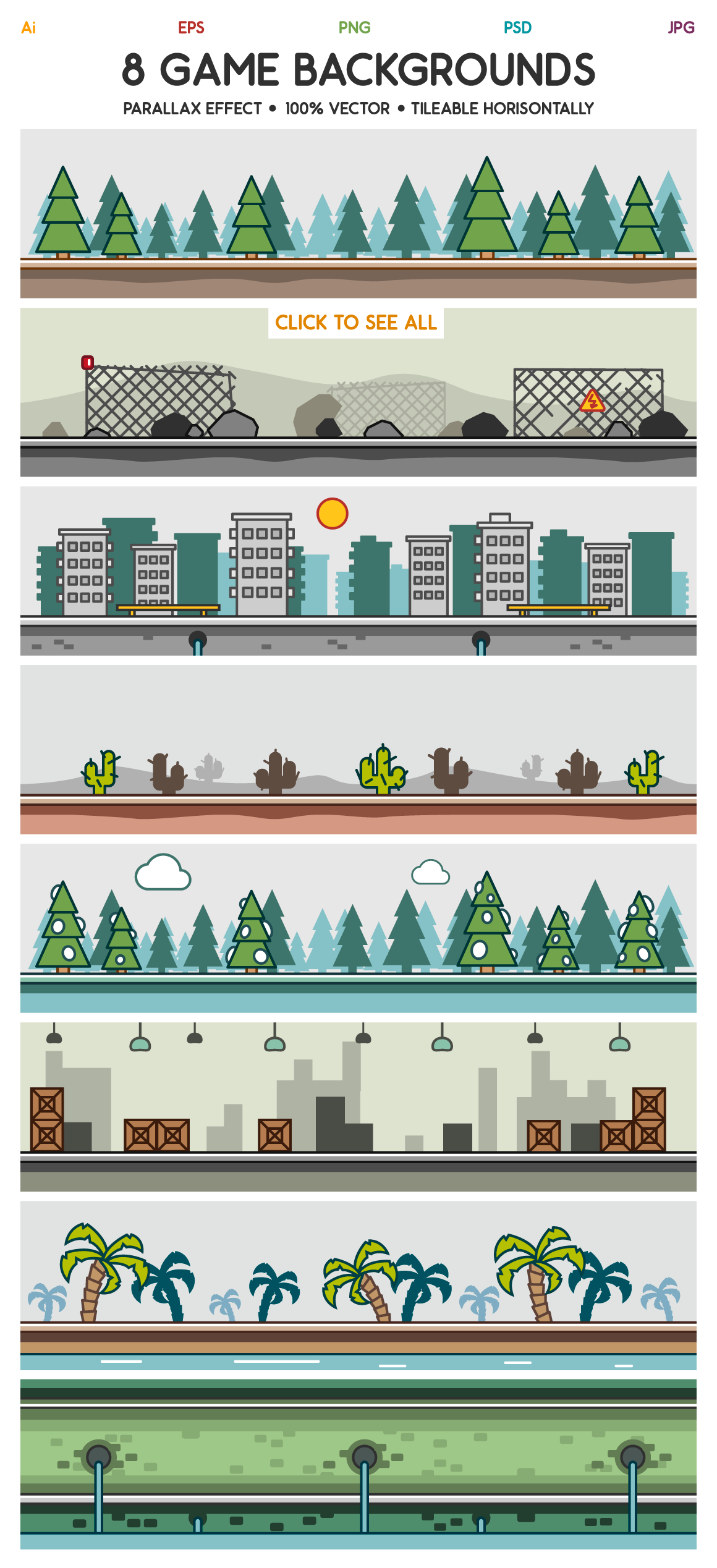 8 Game Backgrounds, an Illustration by yurakr