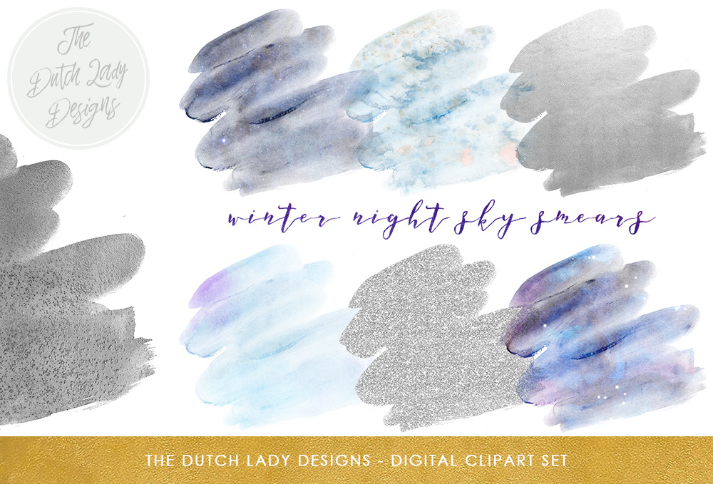 Watercolor & Silver Smear Clipart, an Illustration by The Dutch Lady ...
