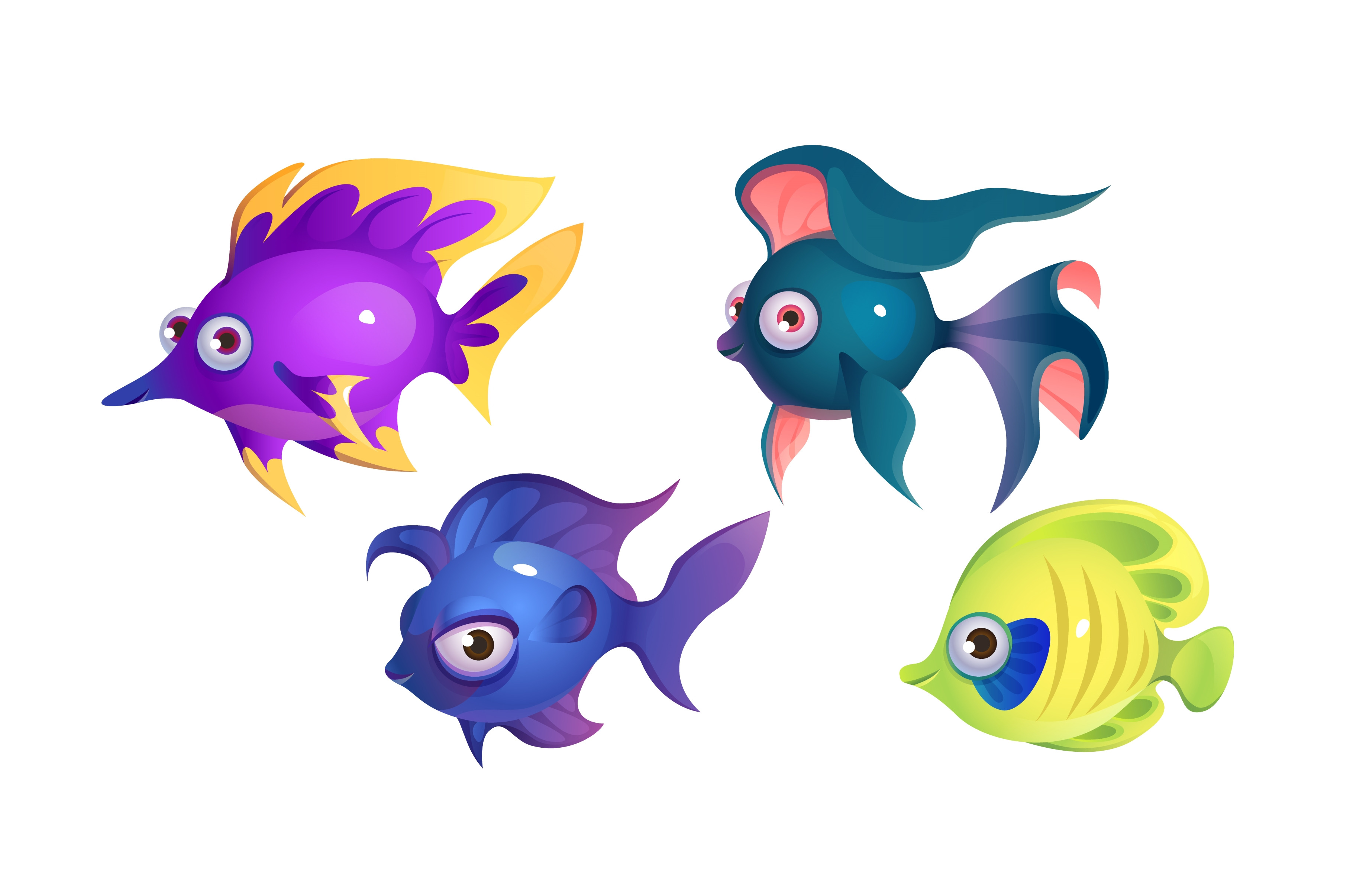 Cute cartoon fish with fin and, an Animal Illustration by art PVP - market