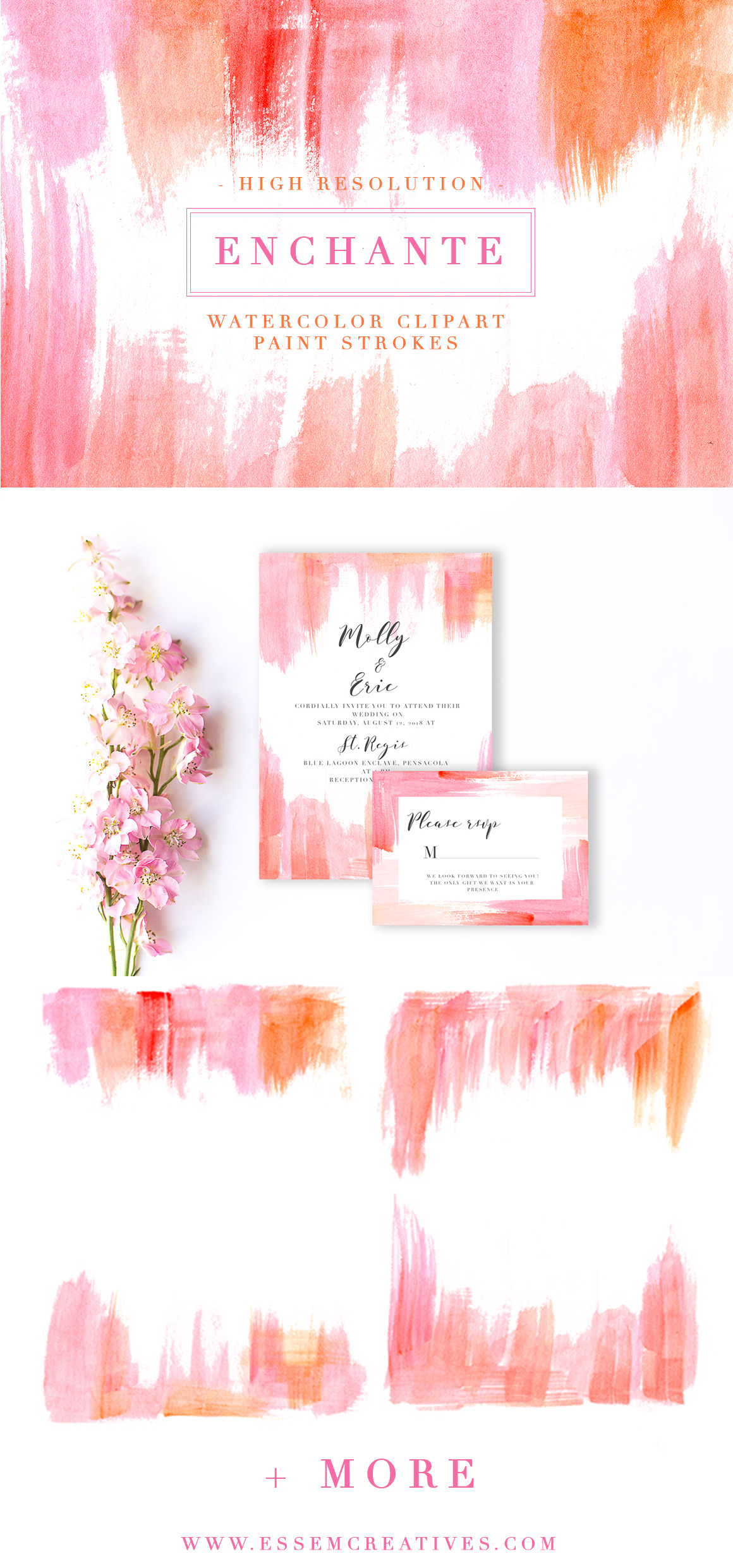 Pink Paint Strokes Clipart & Borders, a Texture Illustration by Essem ...