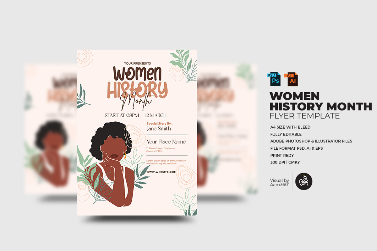 Women History Month Flyer Template, a Flyer Template by Aam360