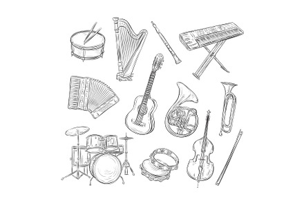 Heart shape with musical instruments | Background Graphics ~ Creative ...