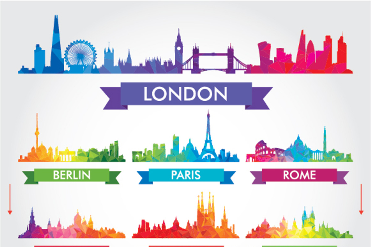 10 Europe skyline. Low Poly, an Illustration by MaximGertsen