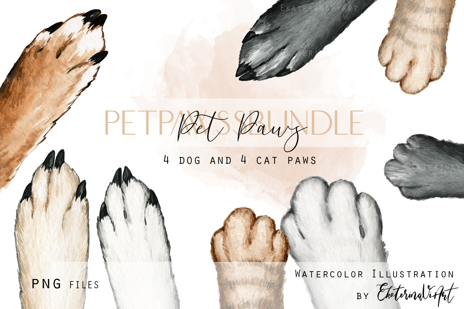 Bundle Dog & Cat Paws 4 colors | Object Illustrations ~ Creative Market