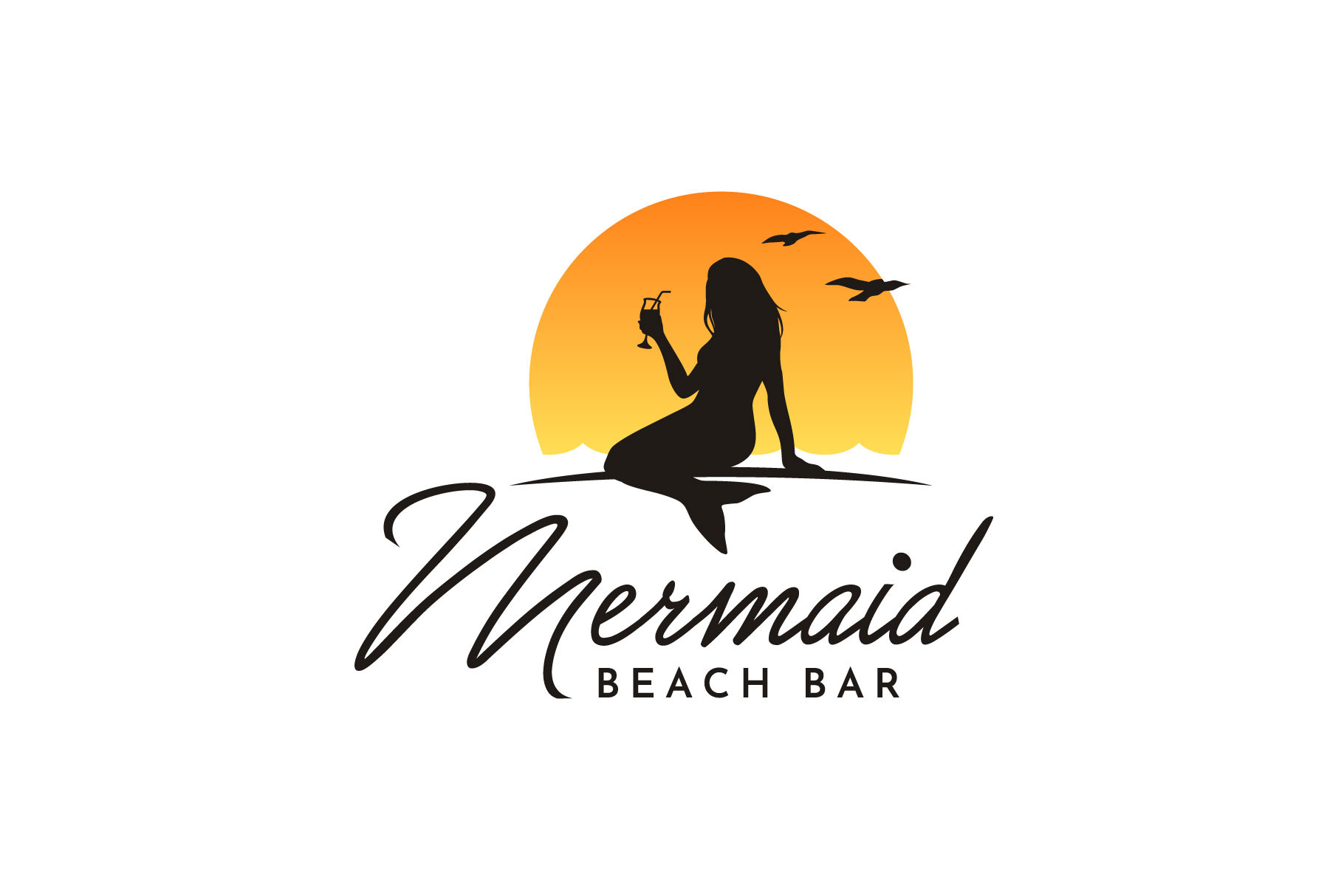 Drinking Mermaid Sunset Beach Logo, a Branding & Logo Template by Enola99d