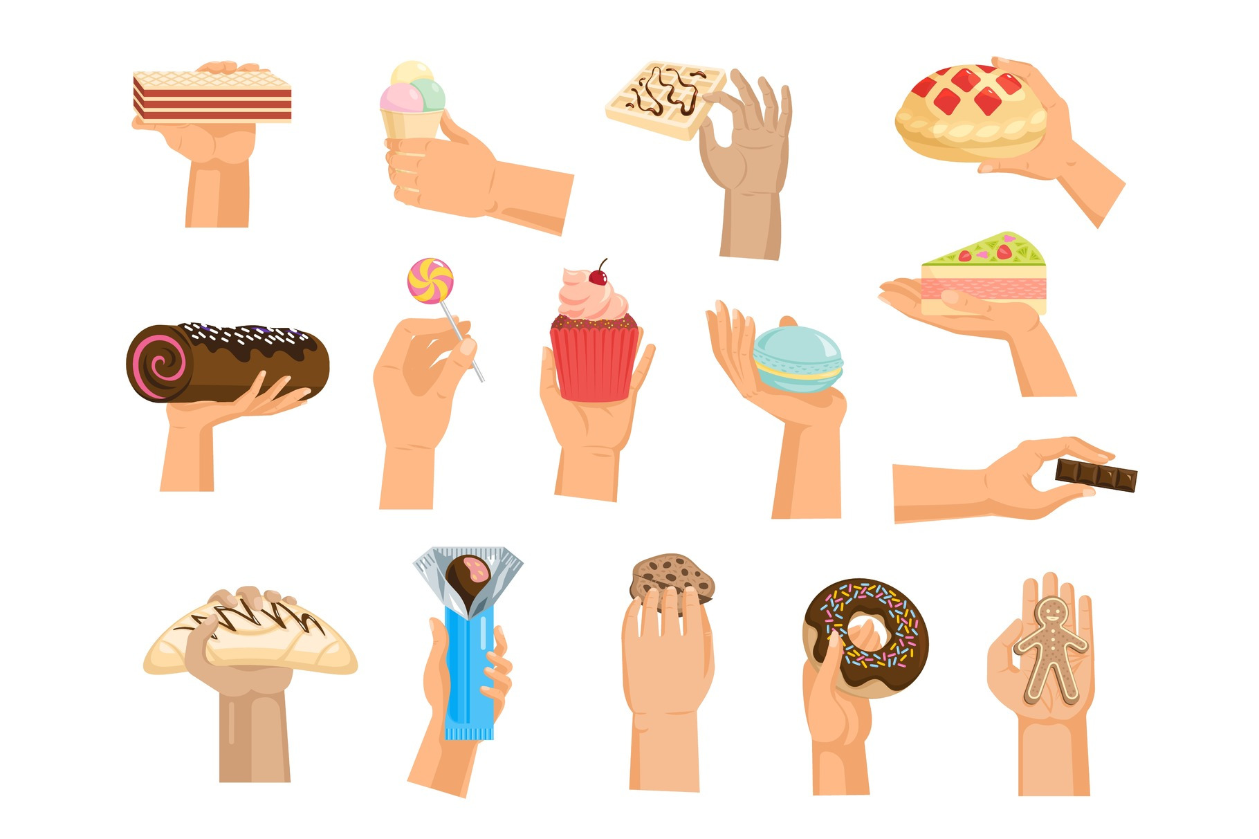 Hands with cake vector arm holding chocolate confectionery cupcake and ...