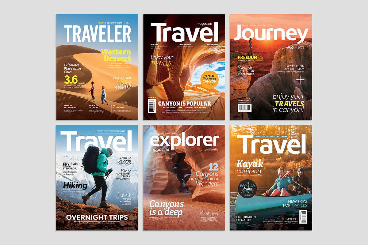 Travel Magazine Cover Templates, a Magazine Template by BrandPacks