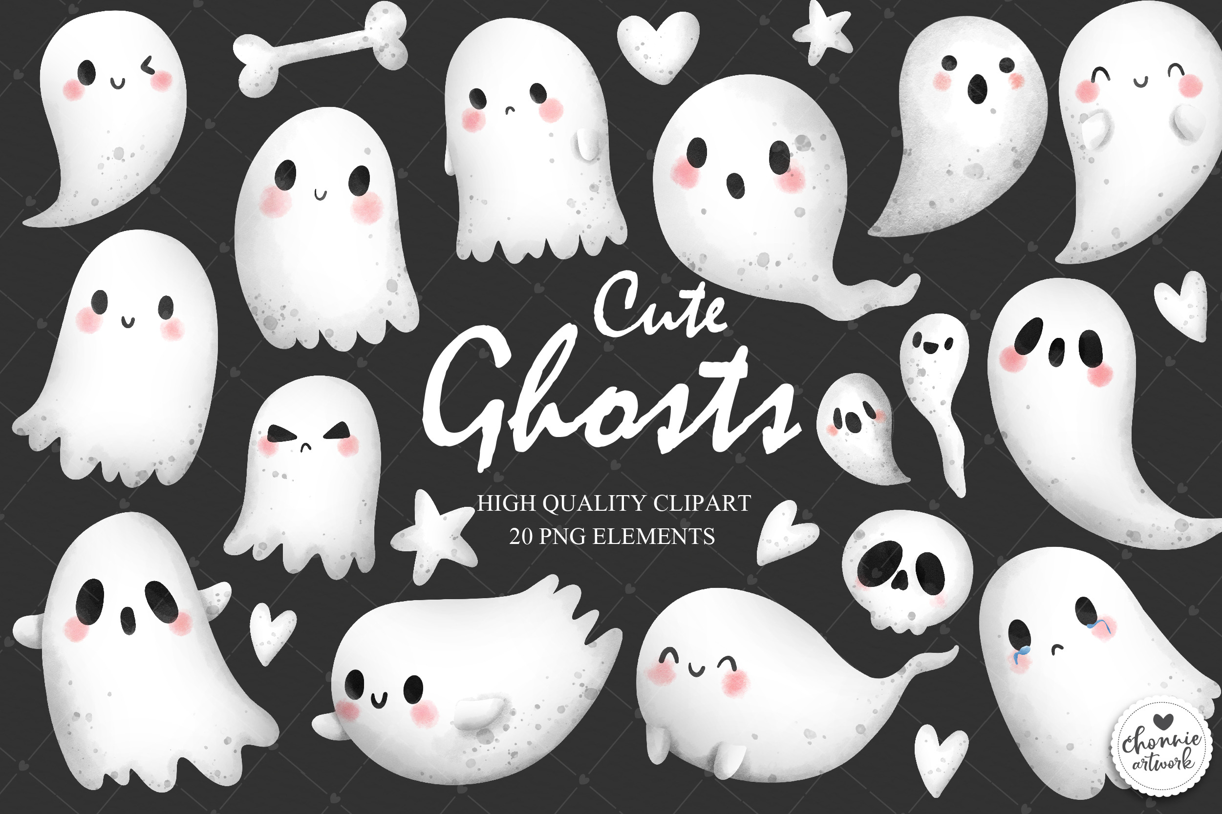 cute ghost clipart, an Illustration by Chonnieartwork