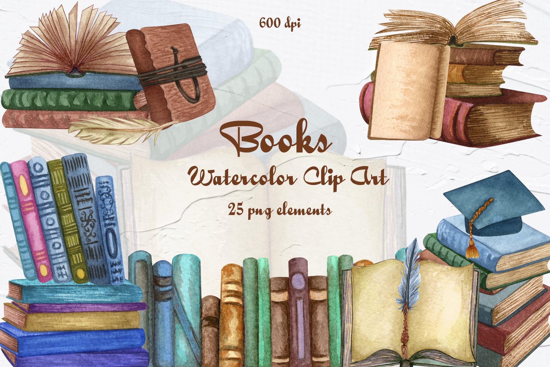 Books Watercolor Clip Art, an Education Illustration by BarvArt
