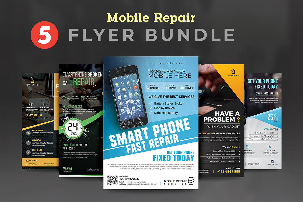 Mobile Repair Service Flyer Bundle, a Flyer Template by ThemeDevisers ...