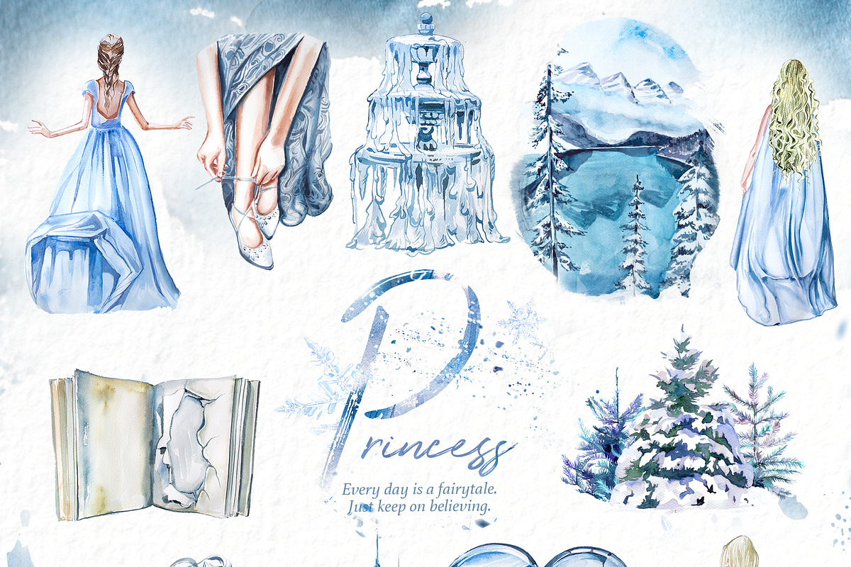 Watercolor Princess Clipart Set, a Decorative Illustration by ...