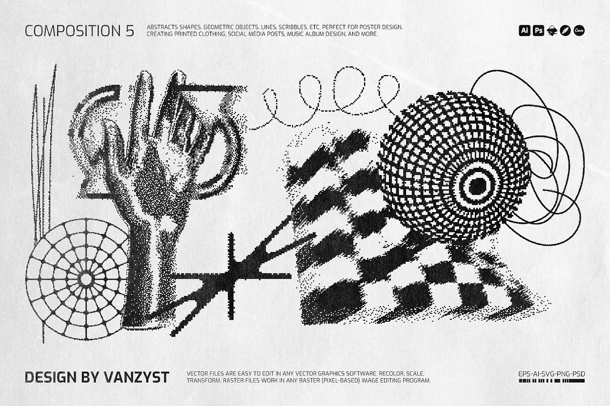 138 Bitmap Vector Shapes Pack, a Background Graphic by Vanzyst