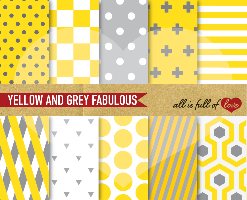 Yellow & Grey Digital Papers, a Pattern Graphic by All is full of Love