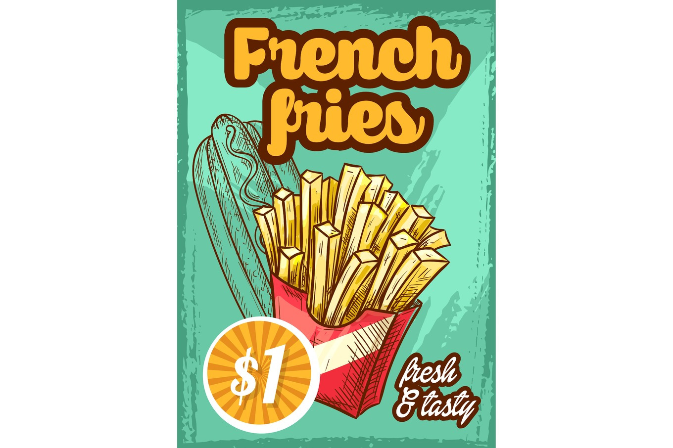 Fast food vector french fries menu sketch poster, a Food Illustration ...