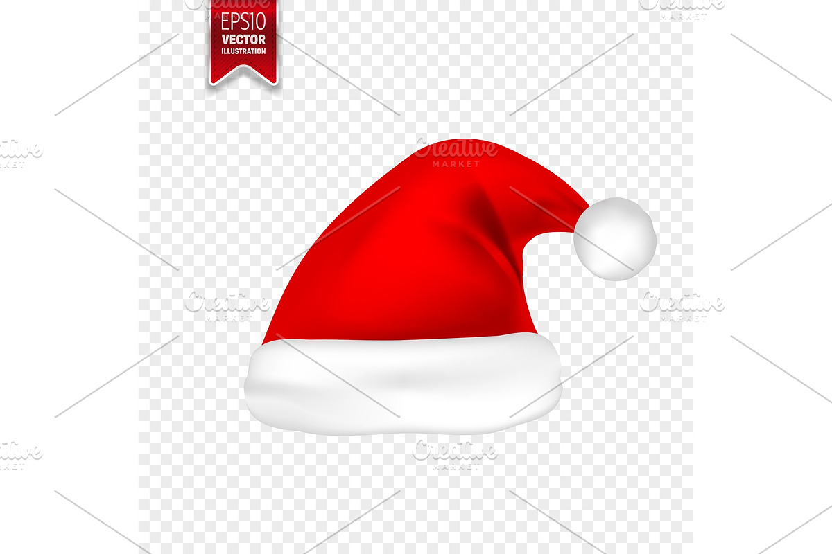 Christmas Santa Claus Hats With Shadow Set. New Year Red Hat Isolated ...
