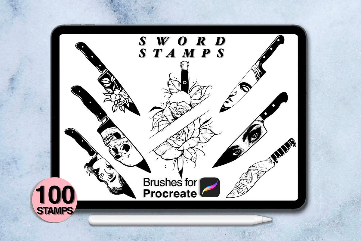 100 procreate sword stamps