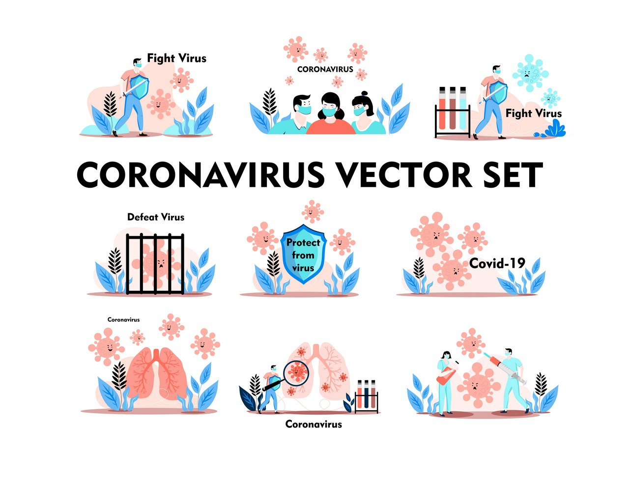 Coronavirus vector set. Covid-19, a Healthcare Illustration by velychko.ua