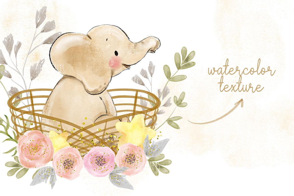 Baby Elephant clip art, an Animal Illustration by TheHappyGiftArt ...