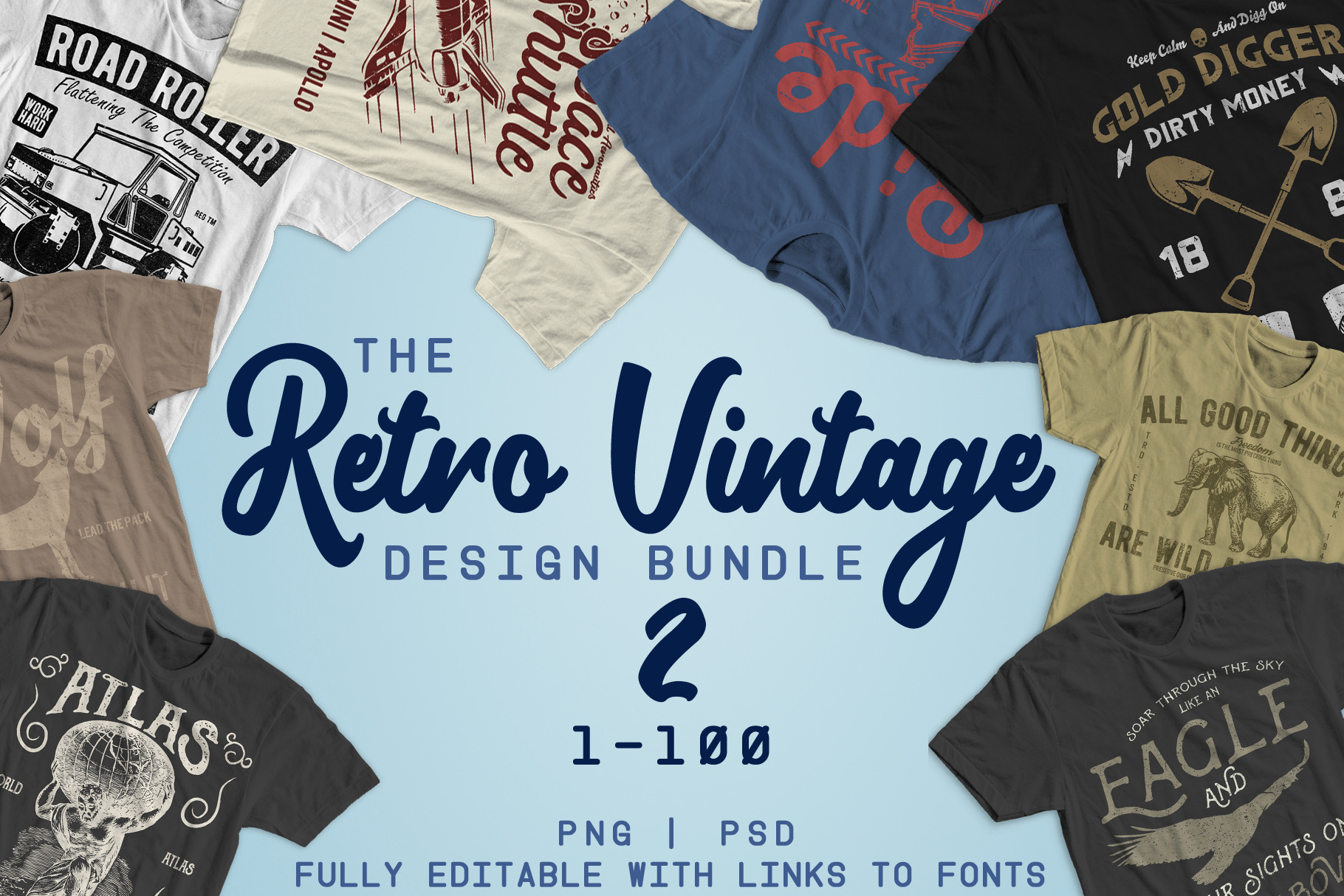 100 Retro Vintage T-Shirt Designs 2, an Illustration by CJR Designs