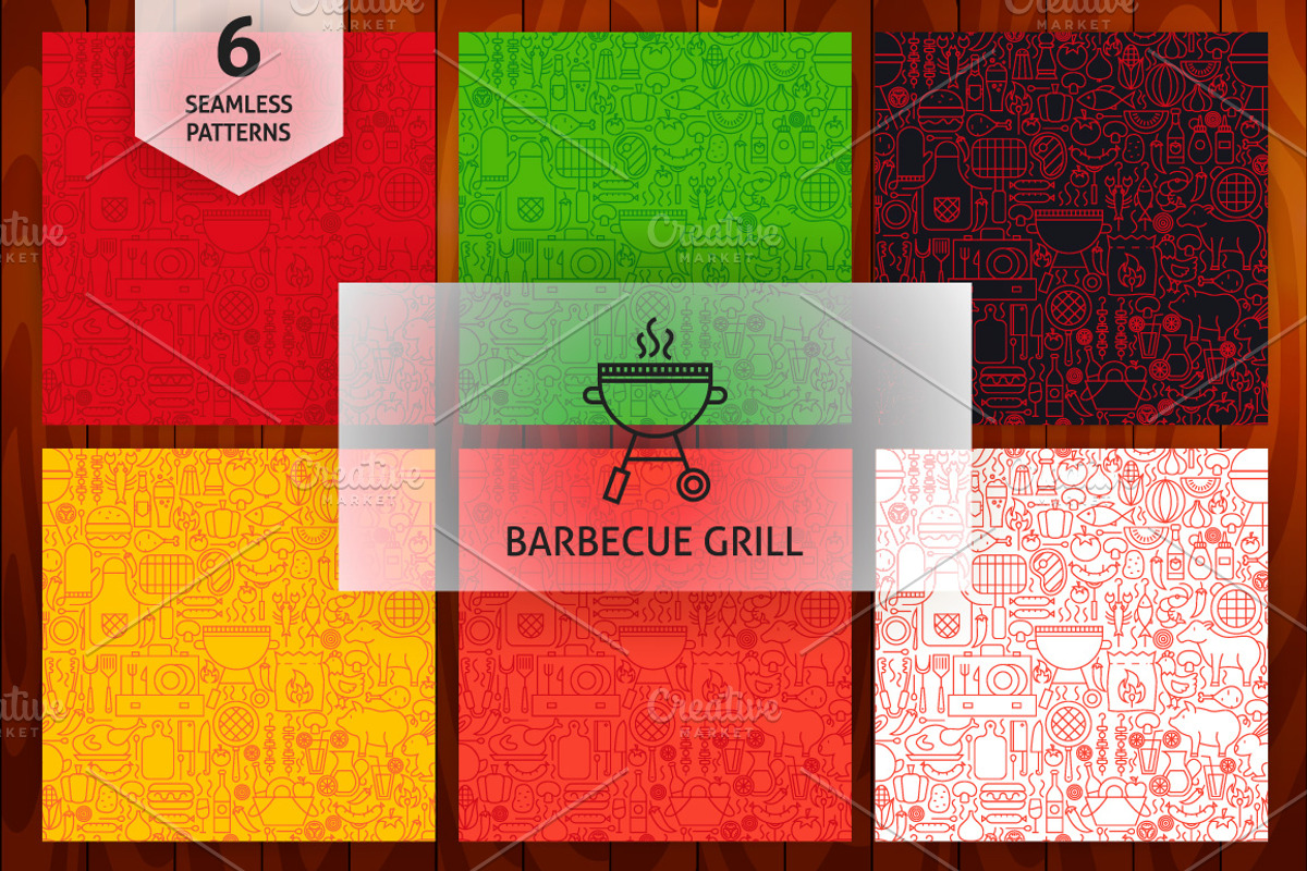 Barbecue Grill Line Seamless Patterns