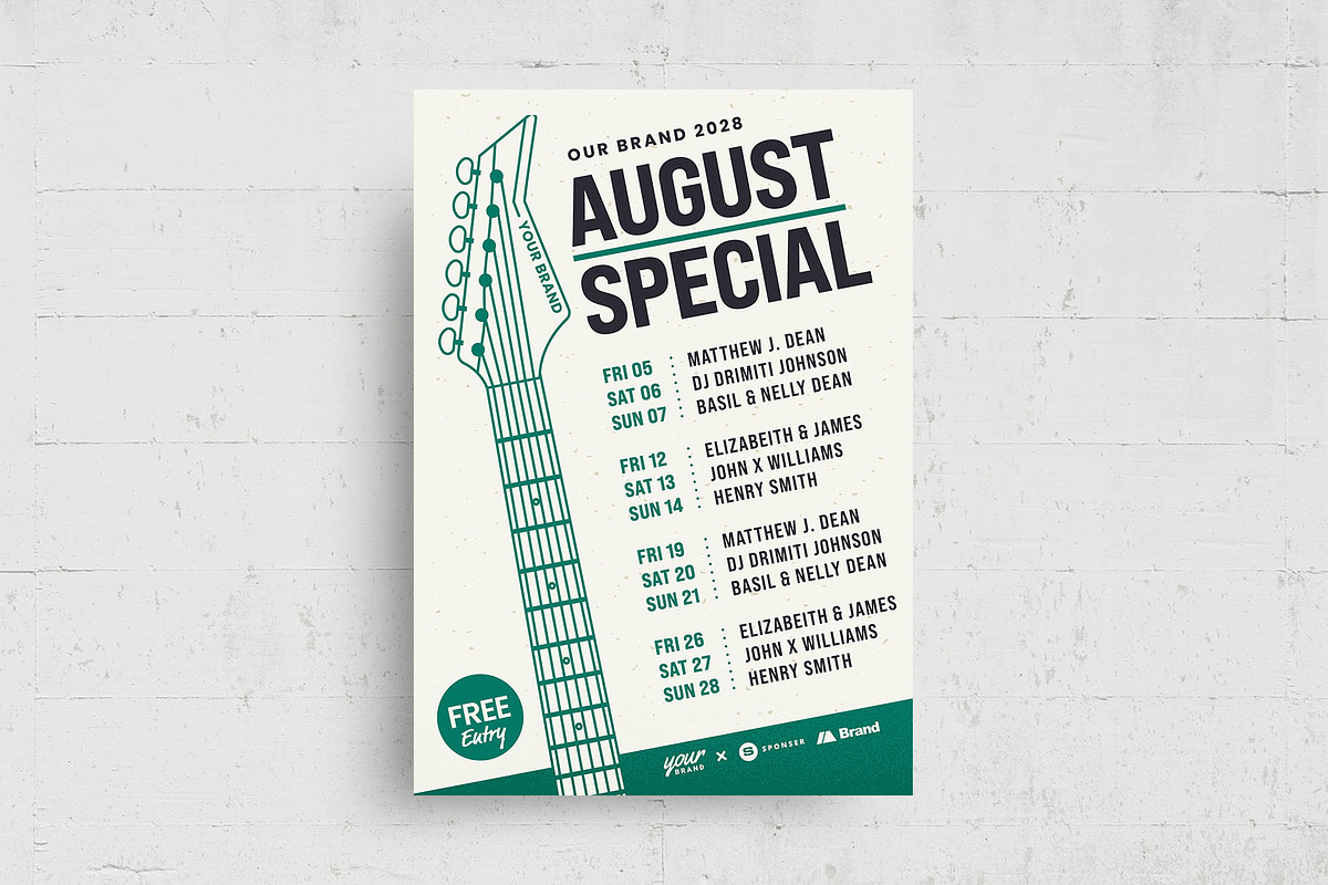 Gig Guide Guitar Flyer Template, a Flyer Template by BrandPacks ...