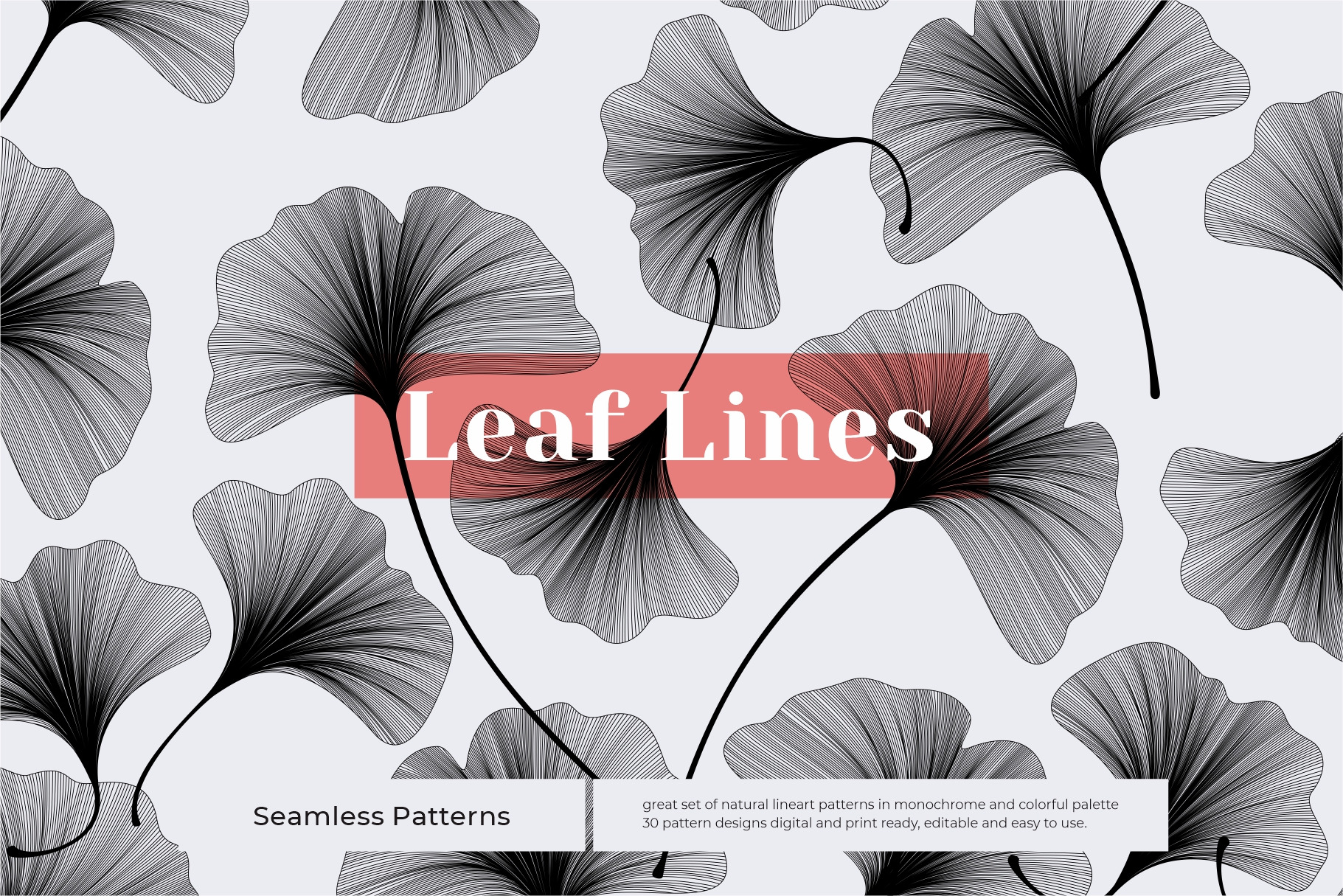 Leaf Lines Seamless Patterns, a Pattern Graphic by tifftuff