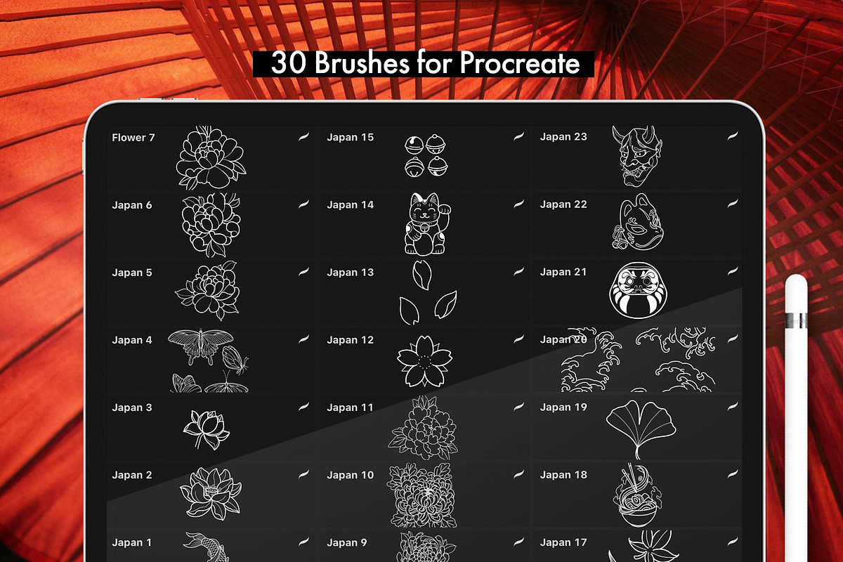 Procreate Japanese Stamp Brushes 30+, a Brush Add-On by InkPrintsTattoo