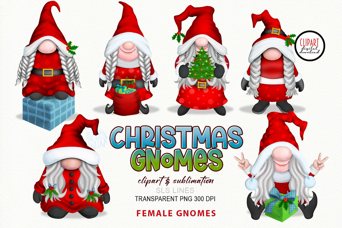 Christmas Gnome Clipart Bundle PNG, an Illustration by SLS Lines