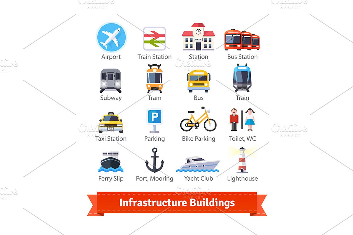 Infrastructure buildings icon set, an Outline Icon by Iconicbestiary