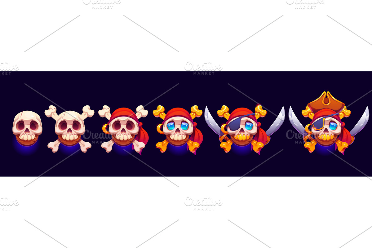 Rating pirate game rank badges, an Object Illustration by Vector Tradition