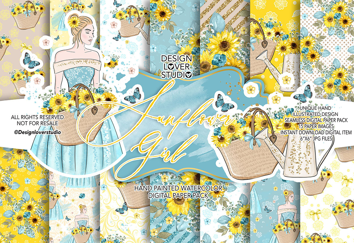 -50% sale Sunflower Girl DP pack, a Pattern Graphic by designloverstudio