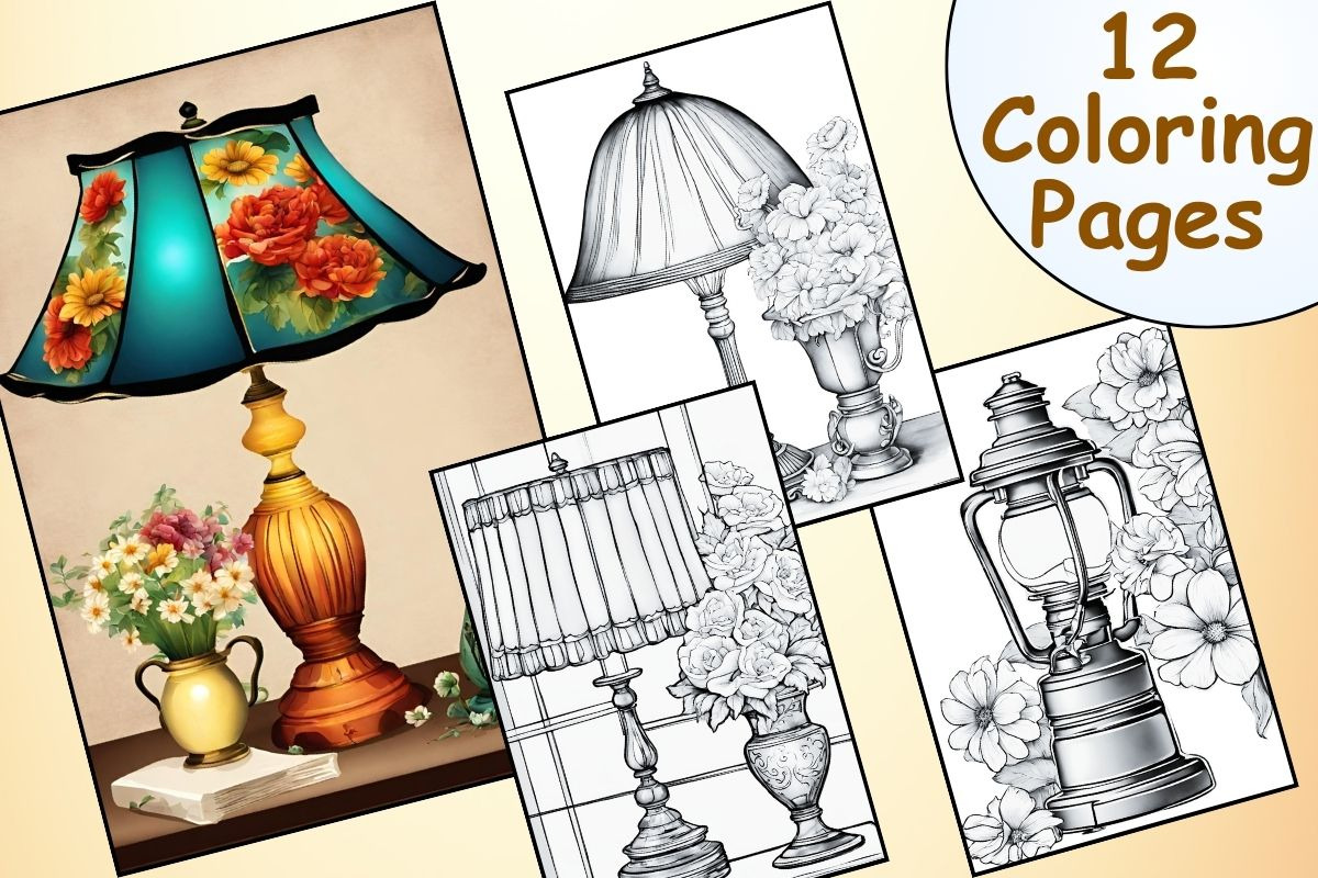 Vintage Lamps Coloring Pages, an Illustration by Catchy Ideaz ...