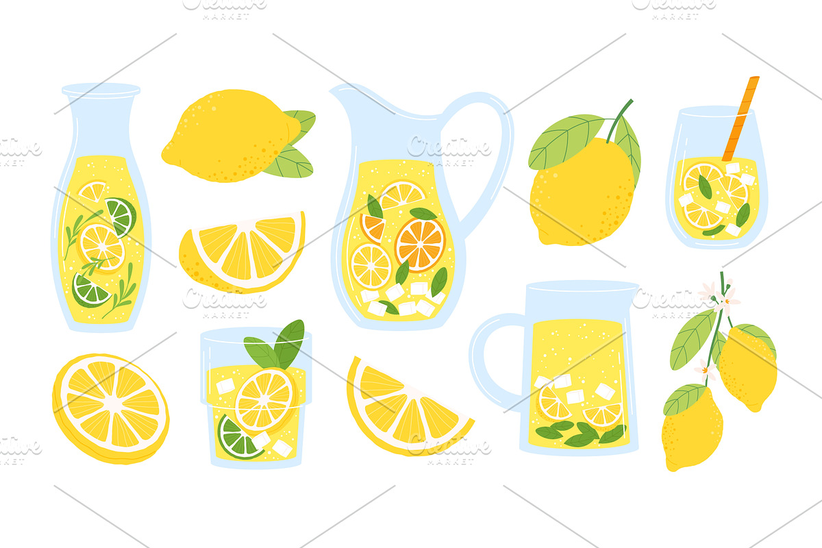 Cartoon lemonade and lemons in, a Graphic by LadadikArt