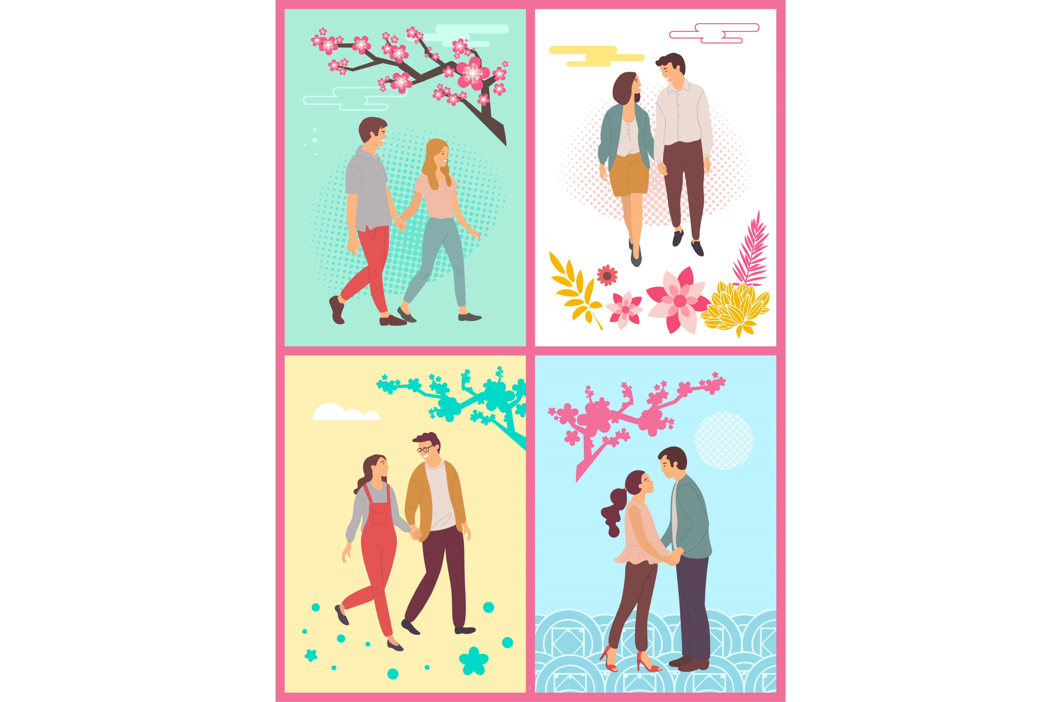 People Walking Together in Spring, a Decorative Illustration by robuart