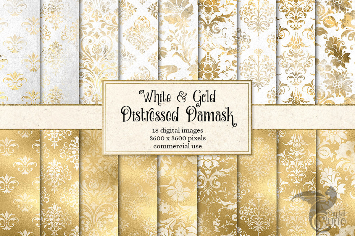 White and Gold Damask Textures, a Texture Graphic by Digital Curio
